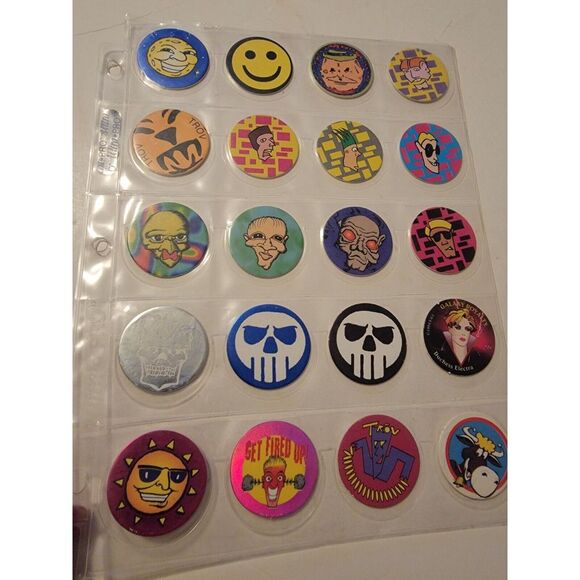 Games | Lot Of 2 Vintage Pogs Misc Skulls Head Faces Get Fired Up Cow ...